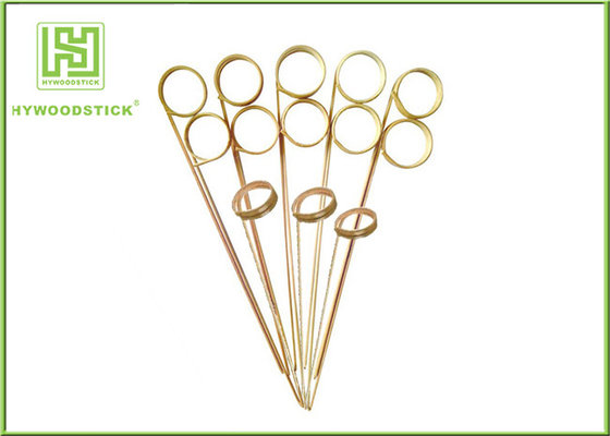 Green Ring Flat Bamboo Skewers , 9cm Biodegradable Shish Kebab Skewers For Buffet