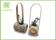 Handled Natural Bamboo Flower Pots For Green Garden Plants Customized  Shape
